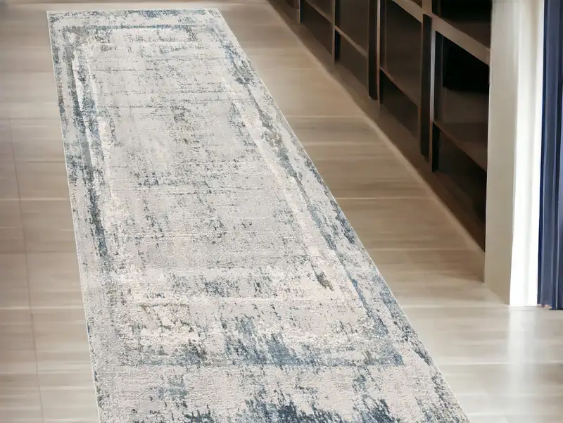 10' Blue and Gray Abstract Washable Non Skid Area Rug - 10' Runner ...