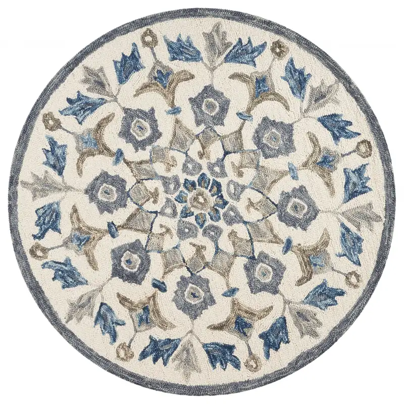 6' Round Blue Floral Oasis Area Rug - 6' Round | RayneCraft.com