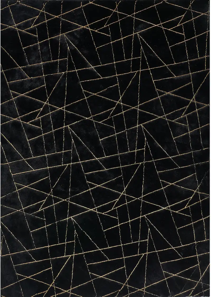 Black and Gold Faux Fur Abstract Shag Non Skid Area Rug - 6' X 9 ...