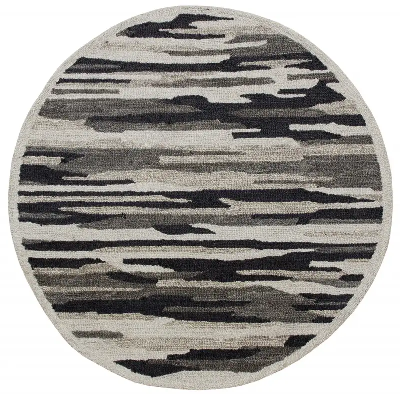 Black and Gray Camouflage Area Rug - 6' Round | RayneCraft.com
