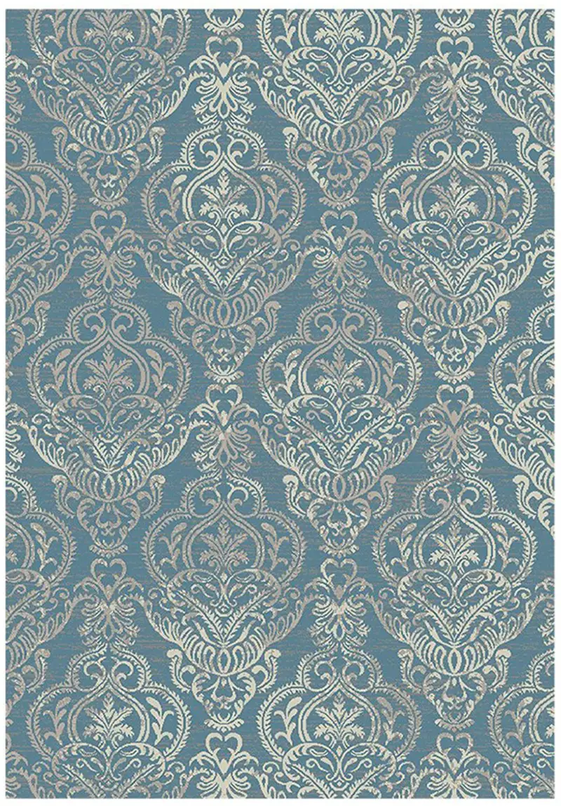 Blue and Beige Damask Distressed Area Rug - 5' X 8' - Blue, Beige ...
