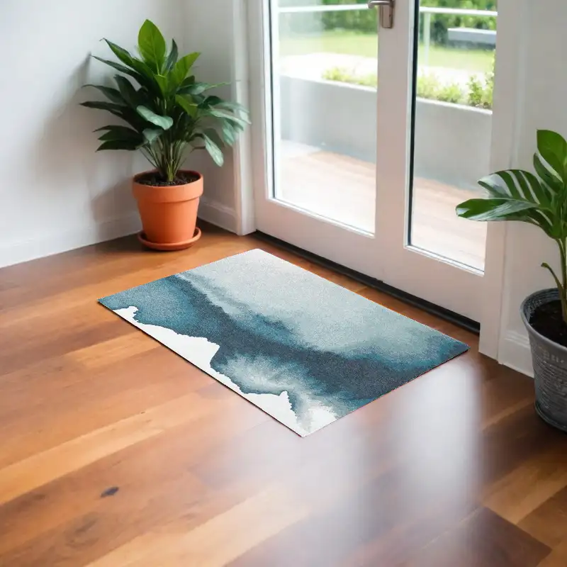 Blue and Gray Abstract Non Skid Area Rug - 3' X 5' | RayneCraft.com