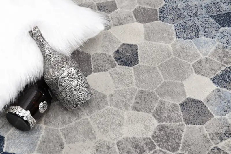 Navy Blue Cobblestone Pattern Runner Rug - 8' Runner - Blue, Ivory ...