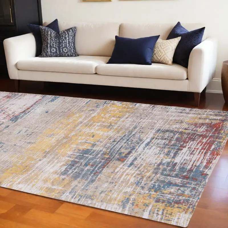 White Abstract Non Skid Area Rug - 8' X 11' - White | RayneCraft.com